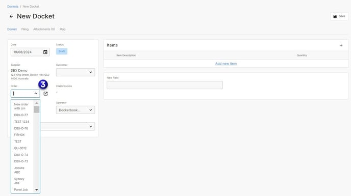 How to create a Docket from an Order - Web View